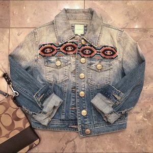 Jackets & Coats | Denim Jacket With Aztec Print | Poshmark